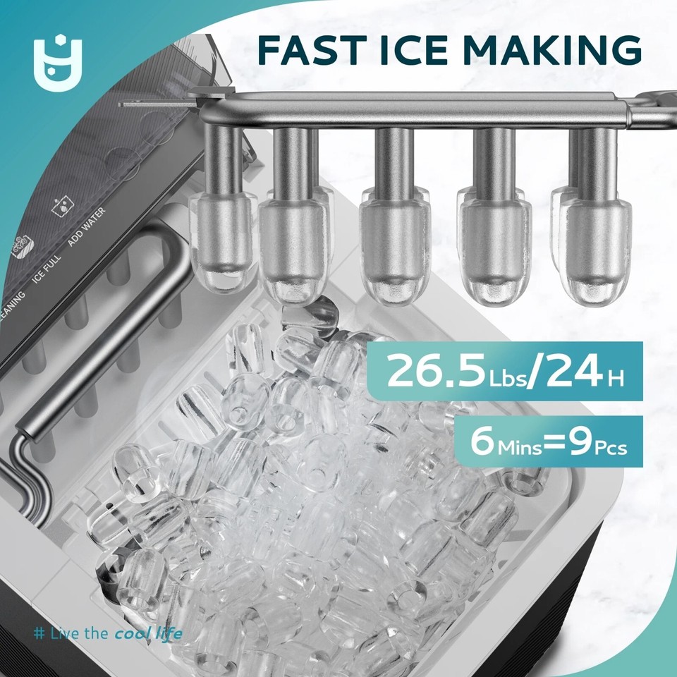 EUHOMY Ice Maker Countertop, Portable Bullet Ice Machine with Self ...