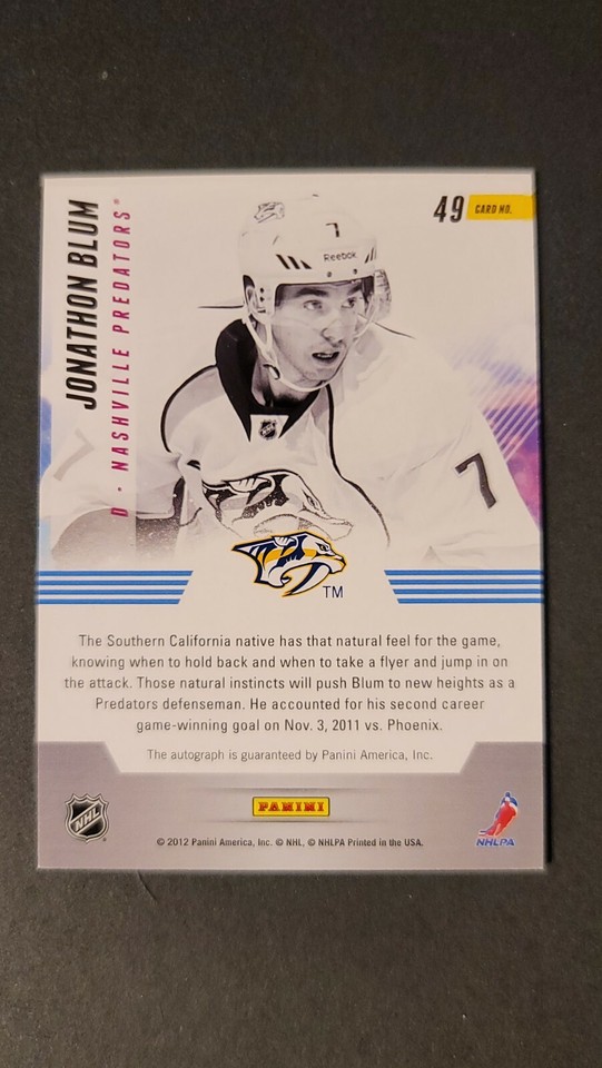2011-12 Panini Titanium New Wave Auto Jonathon Blum #49 Nashville ...