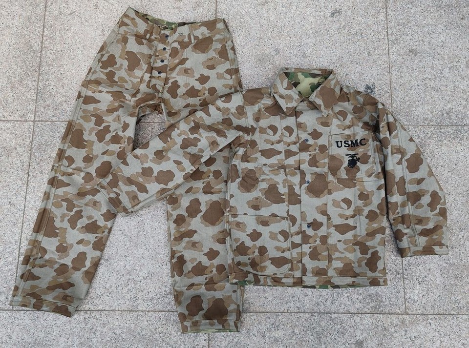 USMC P42 WW2 HBT Frogskin Camouflage Reversible Jacket TROUSERS SET ...