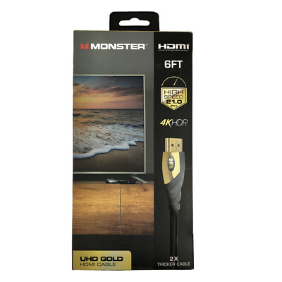 Monster 6’ HDMI Cable High Speed 21.0 Gbps 4K Ethernet HDR UHD Gold 6 ...