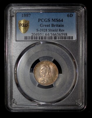 PCGS MS64 1887 Great Britain 6 Pence Shield Rev - toned! | eBay