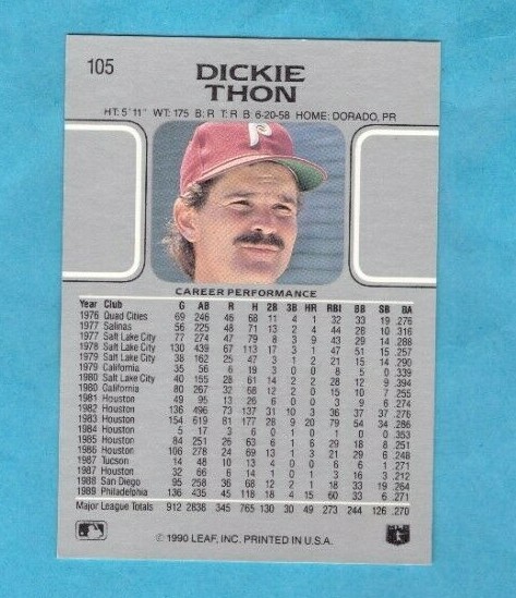 1990 Leaf baseball card #105 Dickie Thon Phillies | eBay