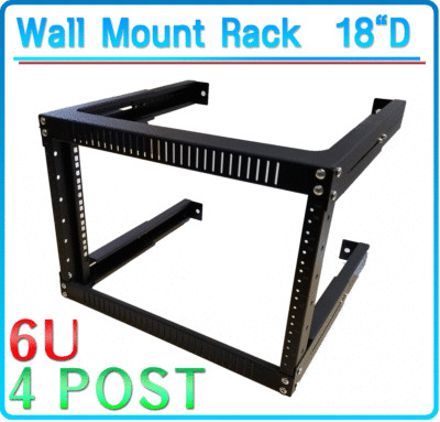 6U Open Frame Rack Expandable upto 19.5" Deep 4-Post Wall Mount Network ...