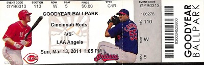 MARCH 13, 2011 CINCINNATI REDS @ LAA ANGELS SPRING TRAINING FULL TICKET ...