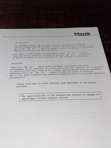 Mazak Programming Manual for Mazatrol Cam M-2 | eBay