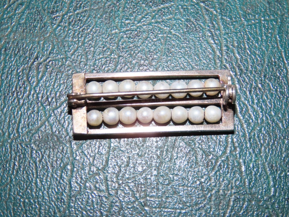 pre 1906 Victorian Stamped Silver pearls bar pin antique hand crafted ...