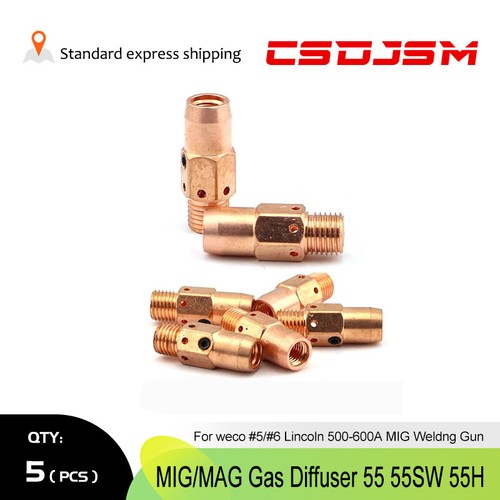 5-pk 55 55SW 55H Gas Diffuser for Tweco #5/#6 Lincoln 500-600A MIG ...