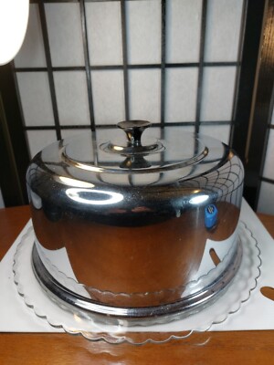 MCM Cake Platter Server Chrome Cover Glass Bottom 13" Diameter | eBay