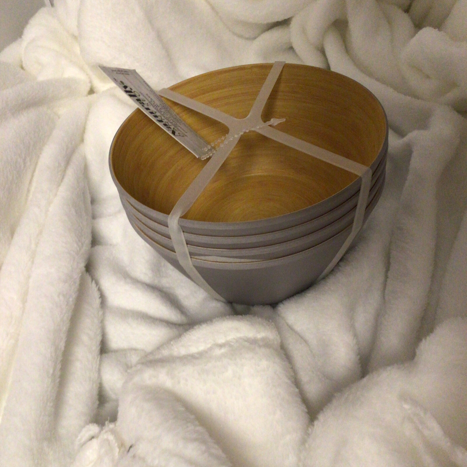 Danny Seo Bamboo Fiber Cereal Bowls set/4 Gray woodgrain interior 6in ...