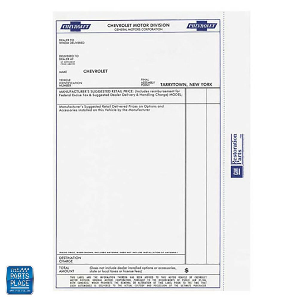 1964-1973 Chevelle Malibu New Car Window Sticker EA | eBay