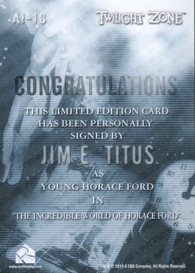 Twilight Zone Archives 2020 Jim E. Titus April 18, 1963 Autograph Card ...