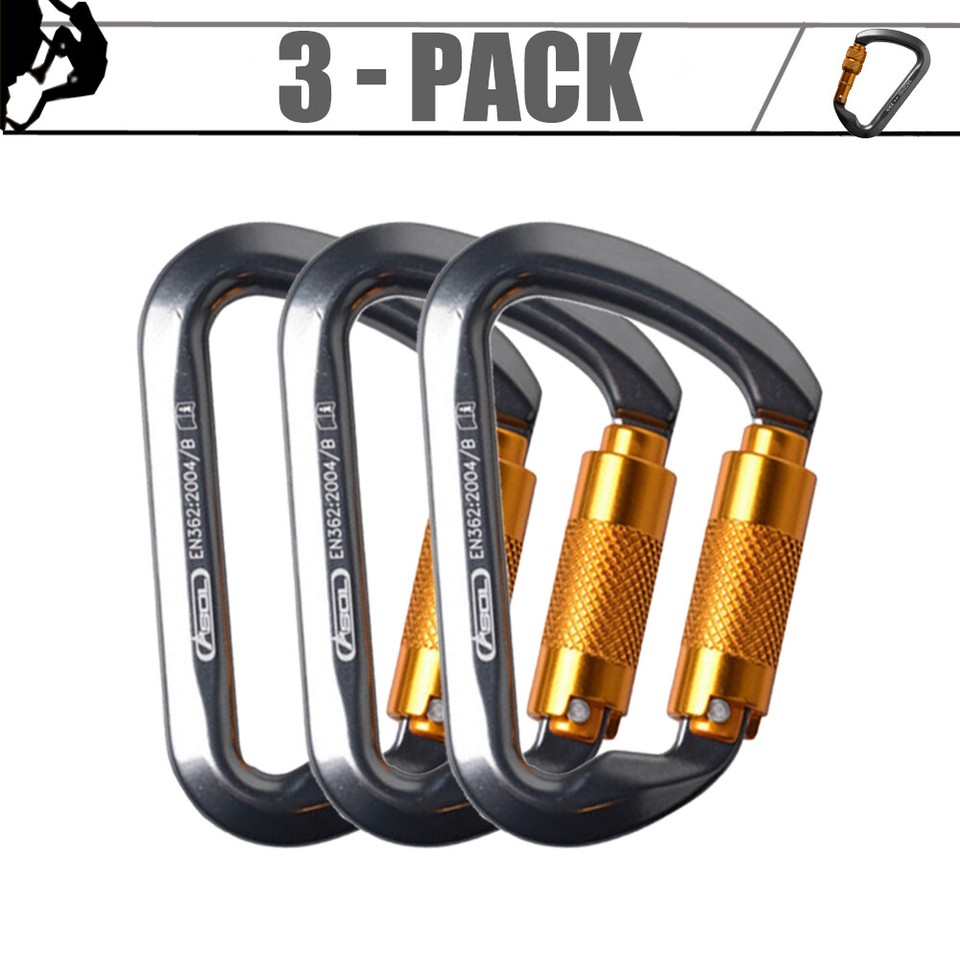 30KN Heavy Duty Auto Locking Climbing Carabiner Aluminum D Ring Clips ...