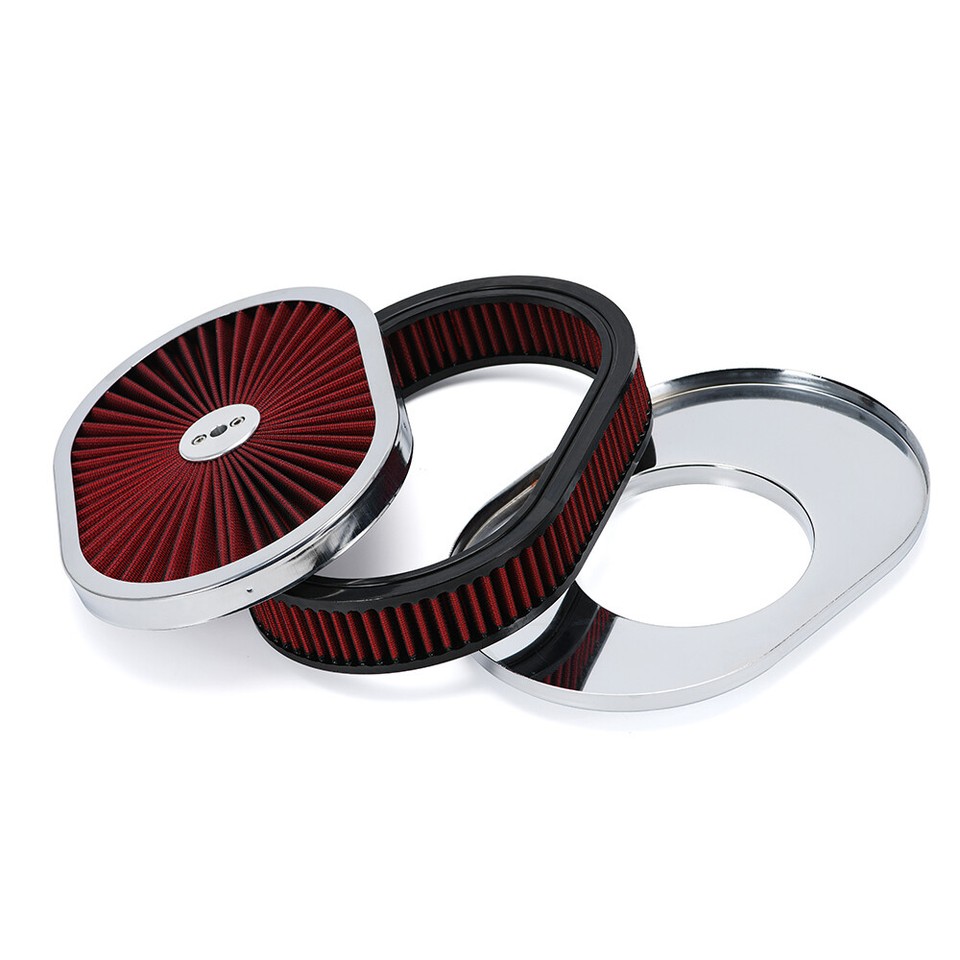 12" Oval Super flow Thru Air Cleaner Washable For SBC Chevy Ford 5-1/8 ...