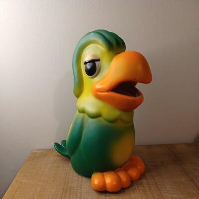 Vintage Rubber Parrot Tropical Green yellow Bird Retro Decor Shelf 11 ...
