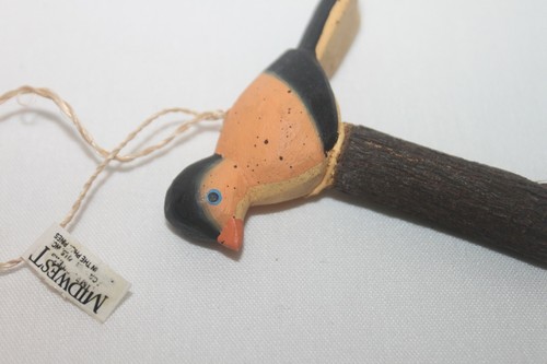 Vintage Bird on a Stick Ornament Midwest of Cannon Falls Orange Yellow ...