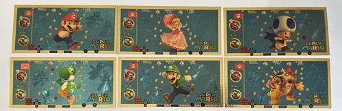 24k Gold Foil Plated Super Mario Nintendo Collectible Banknote Set 6 ...