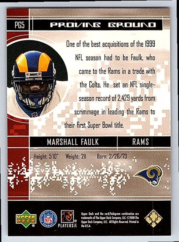 2000 Upper Deck Proving Ground Marshall Faulk PG5 | eBay