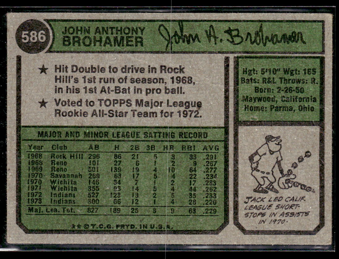 1974 Topps #586 Jack Brohamer Cleveland Indians | eBay