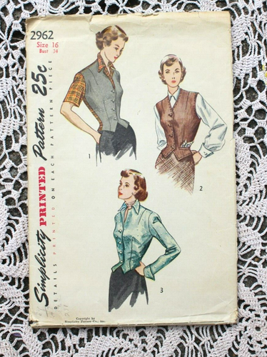 Org Vintage 1949 Simplicity 2962 Pattern Weskit (Vest) & Jacket Sz 16 ...