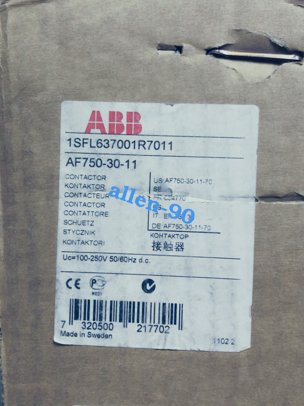 AF750-30-11 ABB contactor 100-250VDC /AC Brand New Fast shipping via ...