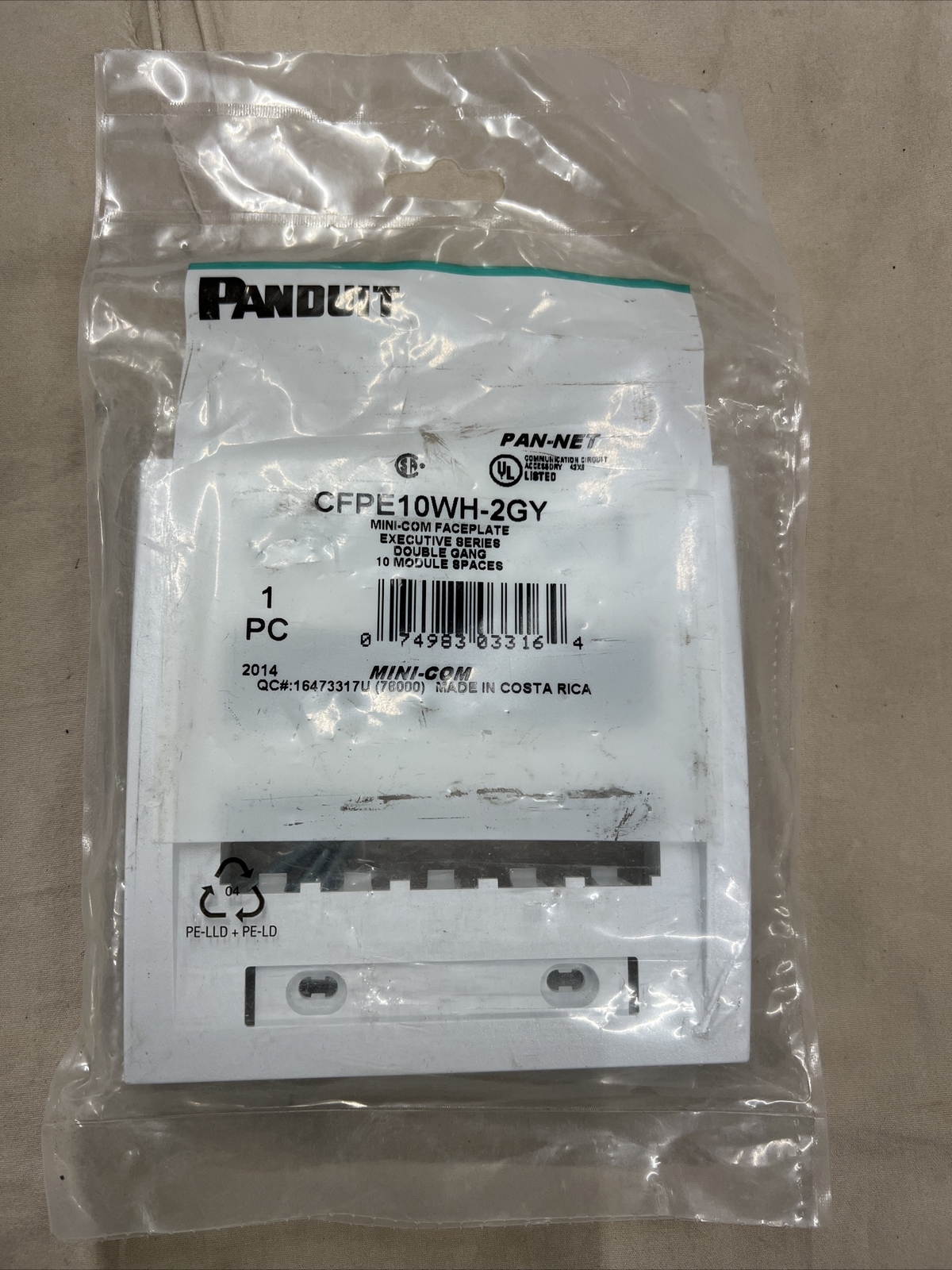 Panduit Mini-Com 10-Port Double Gang Faceplate, White CFPE10WH-2GY ...