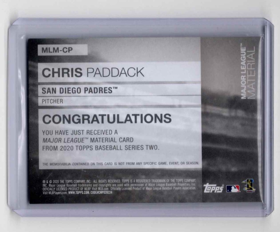 2020 Topps Chris Paddack Jersey San Diego Padres #244 | eBay