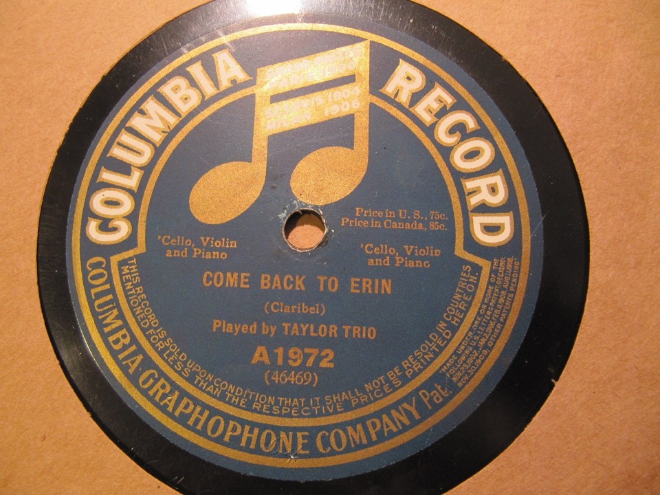 1916 Albert TAYLOR TRIO William Berge CELLO Alexander Hackel COLUMBIA ...
