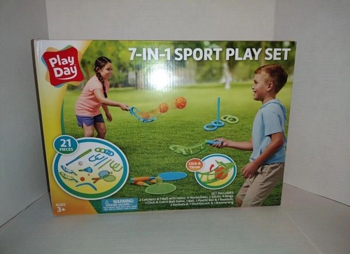 NEW Play Day 7 in 1 Sport Play Set (21 Pieces) Kids Sports Set Children ...