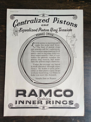 Vintage 1922 Ramco Cushion Inner Piston Rings Full Page Original Ad ...