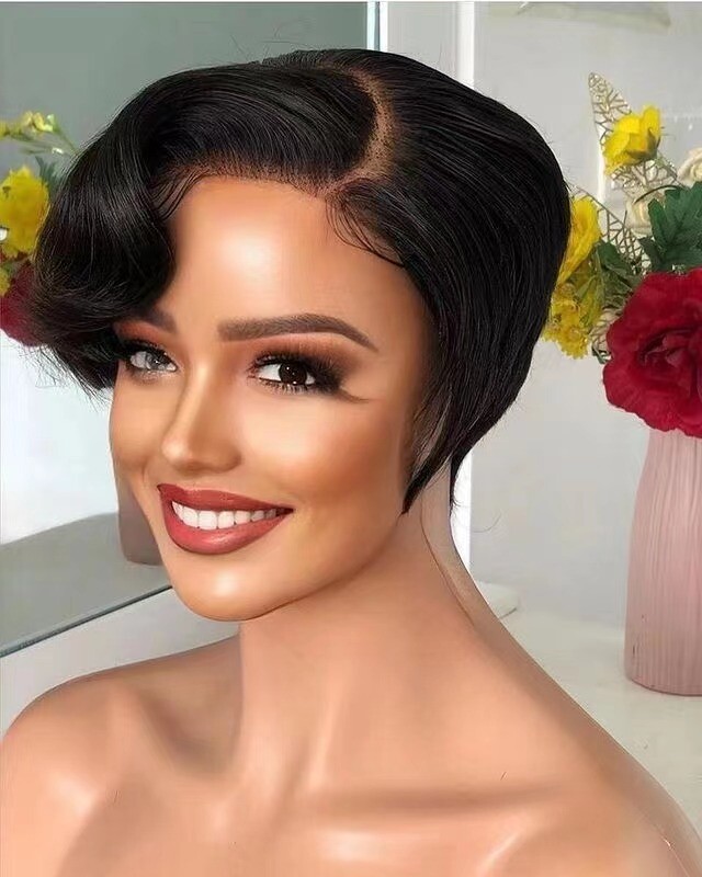 Short Pixie HairCut Wigs Side Part Lace Front Human Hair Wigs 100% ...