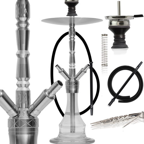 FUMES Miura A2 Shisha Komplett Set Edelstahl Wasserpfeife silber 55 cm ...