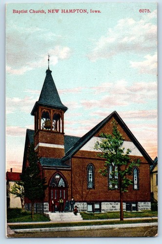 New Hampton Iowa IA Postcard Baptist Church Trees Exterior Scenery ...