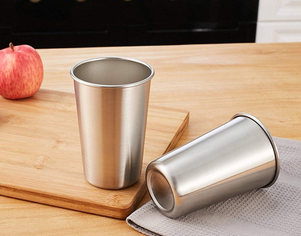 4 Pack Stainless Steel Cups 16oz Pint Cup Tumbler Premium Metal ...
