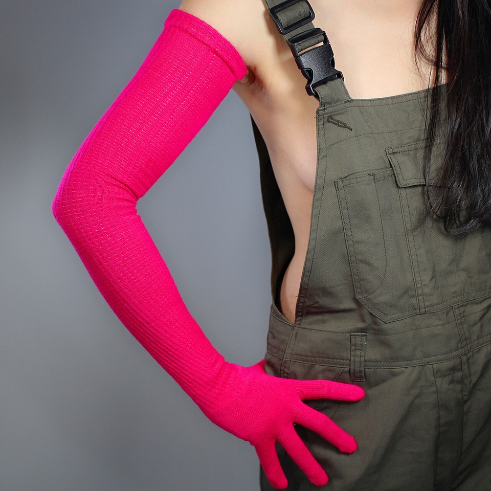 LONG KNIT GLOVES 70cm 28" Arm Warmer Opera Mittens Women Cable Yarn ...