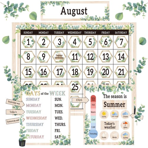 Boho Greenery Calendar Bulletin Board Set | Eucalyptus | Seasons ...