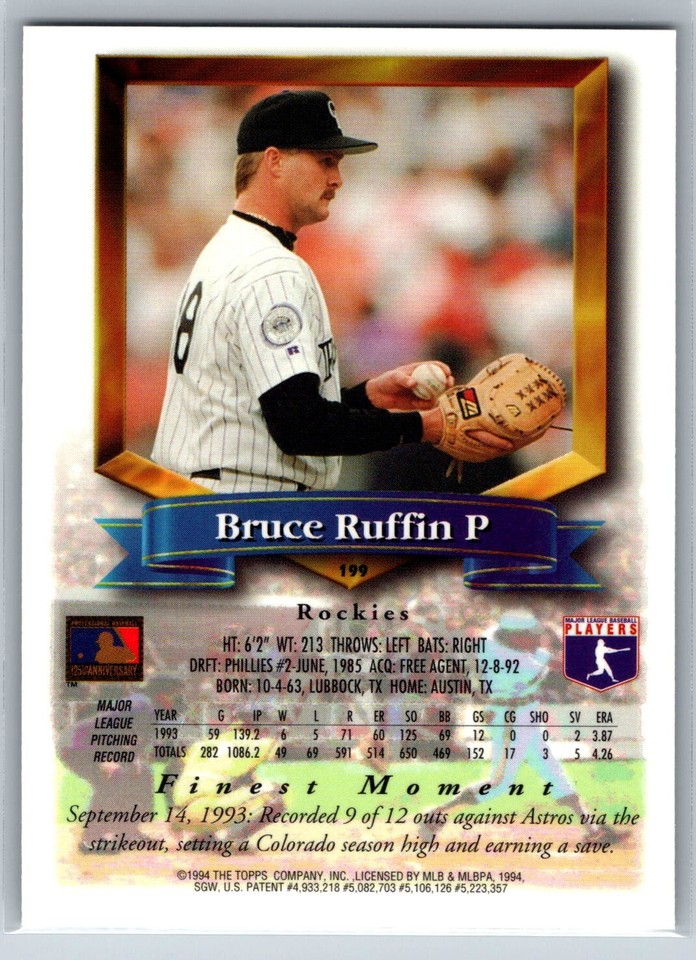 1994 Topps Finest Bruce Ruffin Colorado Rockies #199 | eBay
