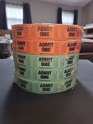 5 RollsAdmit One Tickets Roll of 2000 ea Event Raffle Carnival Fun Fair ...