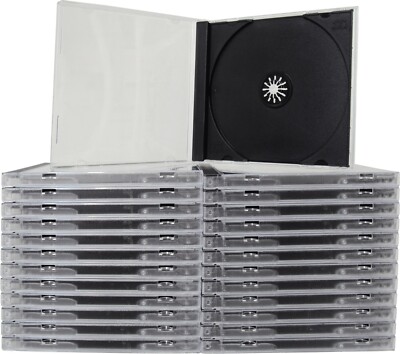 (25) Empty Clear CD Jewel Boxes Cases Black Trays Assembled 10.4MM # ...
