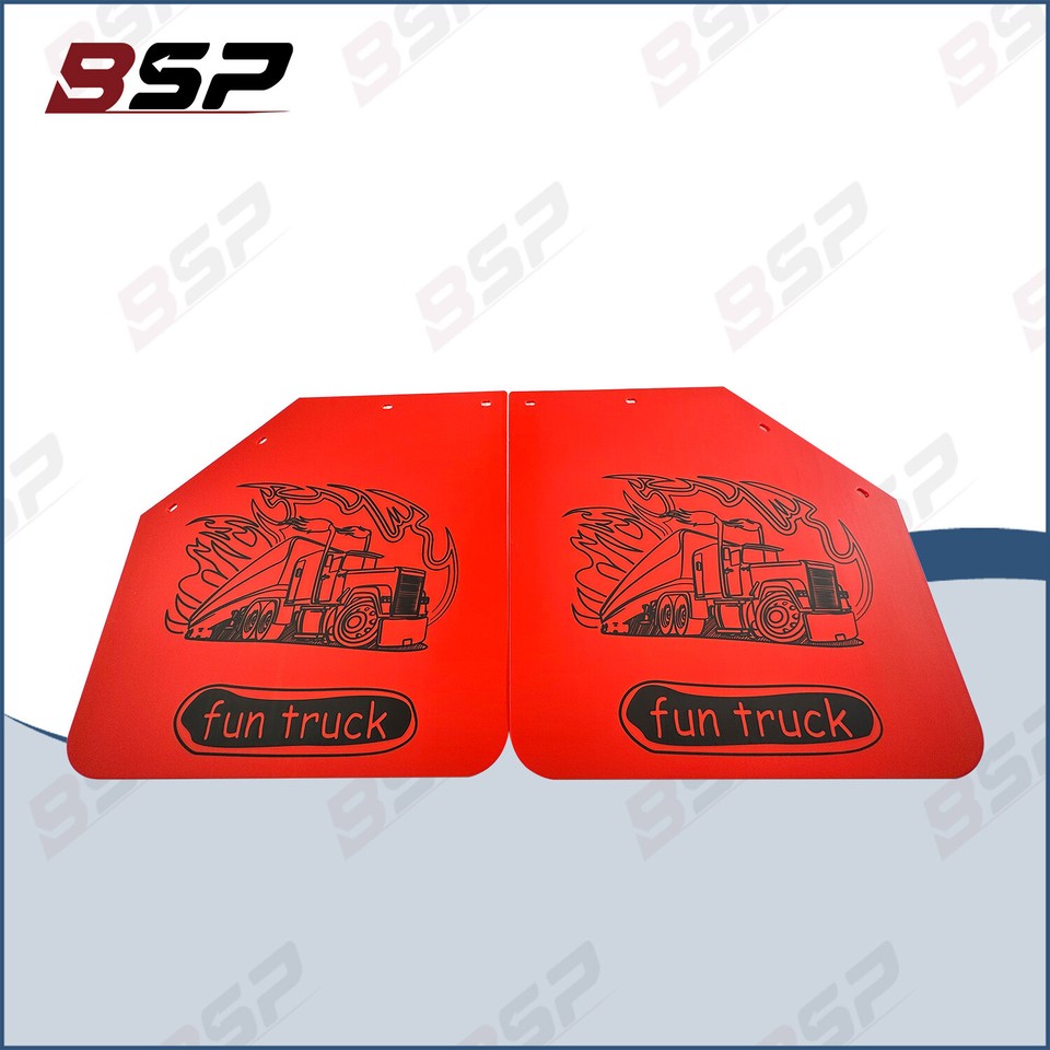 2Pcs Red Fun Truck Pattern Angled Semi Truck Splash Guard 24"x24" Mud ...