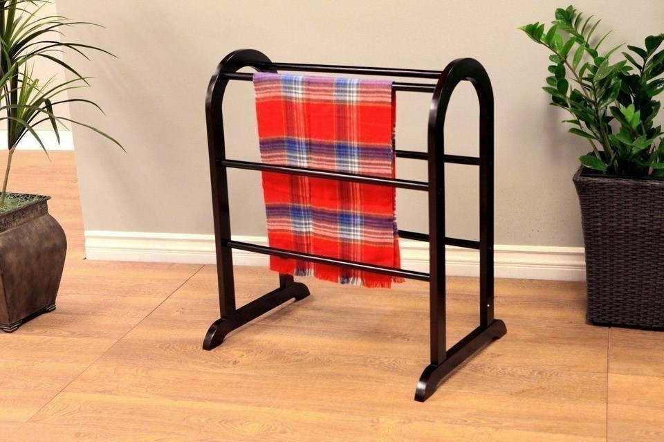 Dark Cherry Wooden Quilt Rack Blanket Bedspread Stand Storage Vintage ...