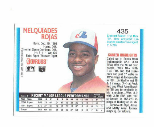 Mel Rojas Montreal Expos P #435 Donruss 1992 #Baseball Card | eBay