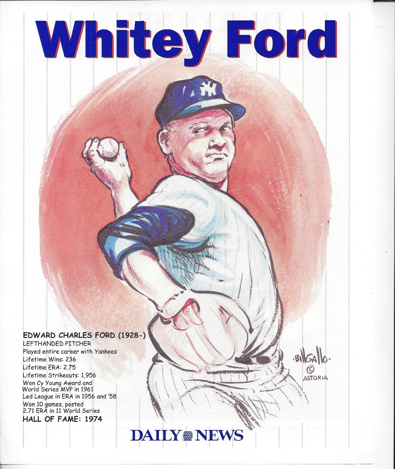 Whitey Ford 2004 Daily News 2 sided Photo 2004 Bill Gallo Cartoon | eBay