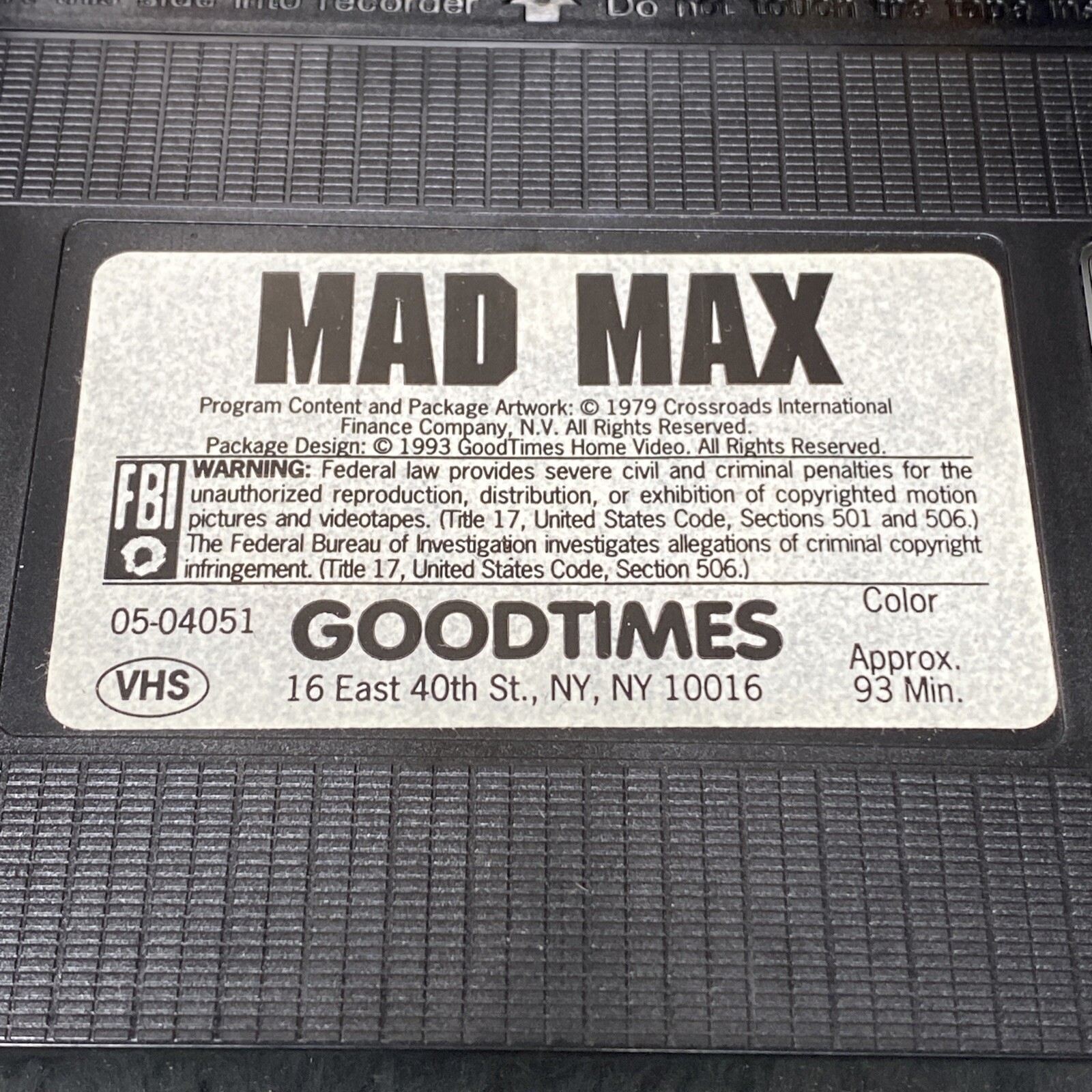 Mad Max VHS 1979 Mel Gibson Scifi Action Cult Goodtimes Release Classic ...
