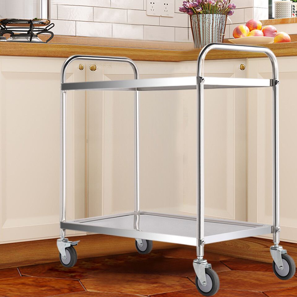 Stainless Steel Food Prep Trolley Shelf Catering Serving Cart Work ...