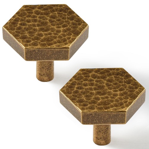 2 Pack Cabinet Knobs Antique Brass Kitchen Drawer Knobs Hammered Hexagon Dres... | eBay