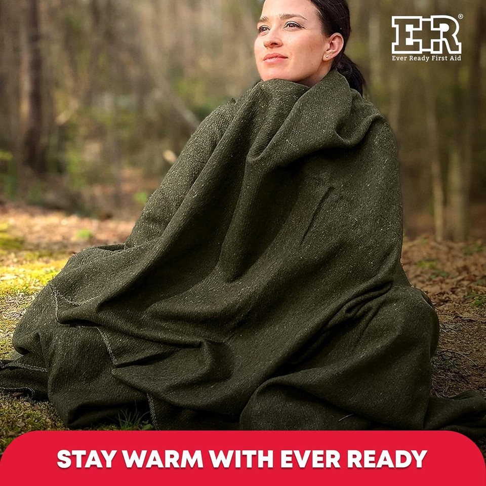 Olive Drab Green Warm Wool Fire Retardant Blanket, 66" x 90" (80% Wool ...