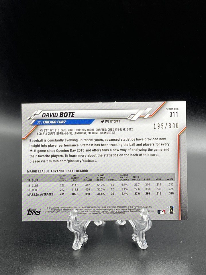 2020 Topps David Bote #311 Advanced Stats Card #’D 195/300 Cubs | eBay