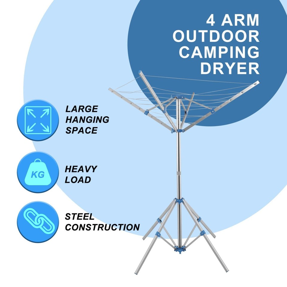 Clothes Airer Portable Rotary Washing Line 4 Arm Free Standing Multi ...