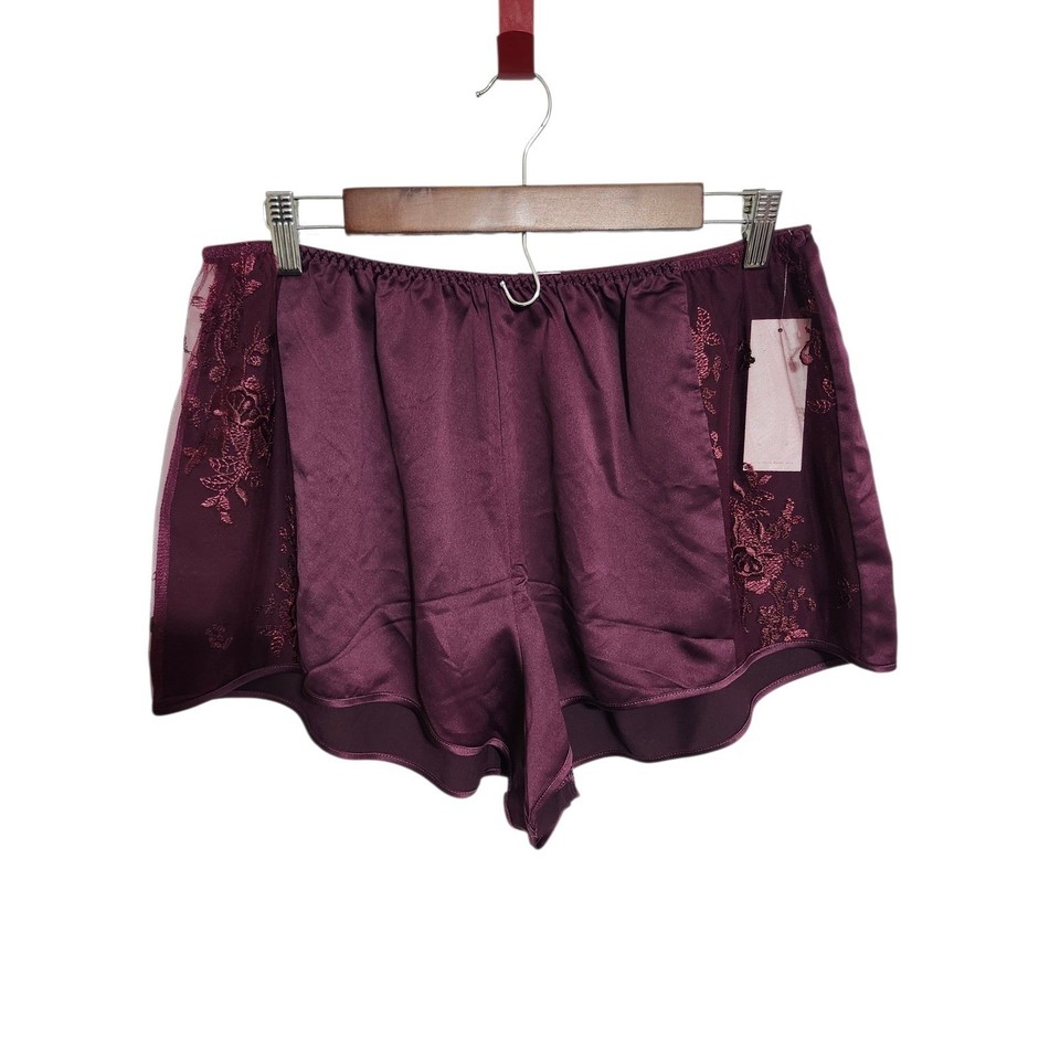 Rya Collection Aubergine Lace Trimmed Cami Shorts Pajama Set 1X Satin ...