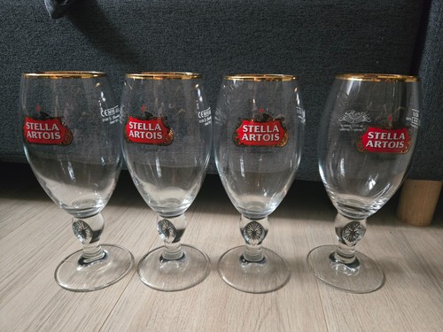 Set of 4 Stella Artois 40CL Gold Rimmed Beer Glasses Chalices NEW ( NO ...